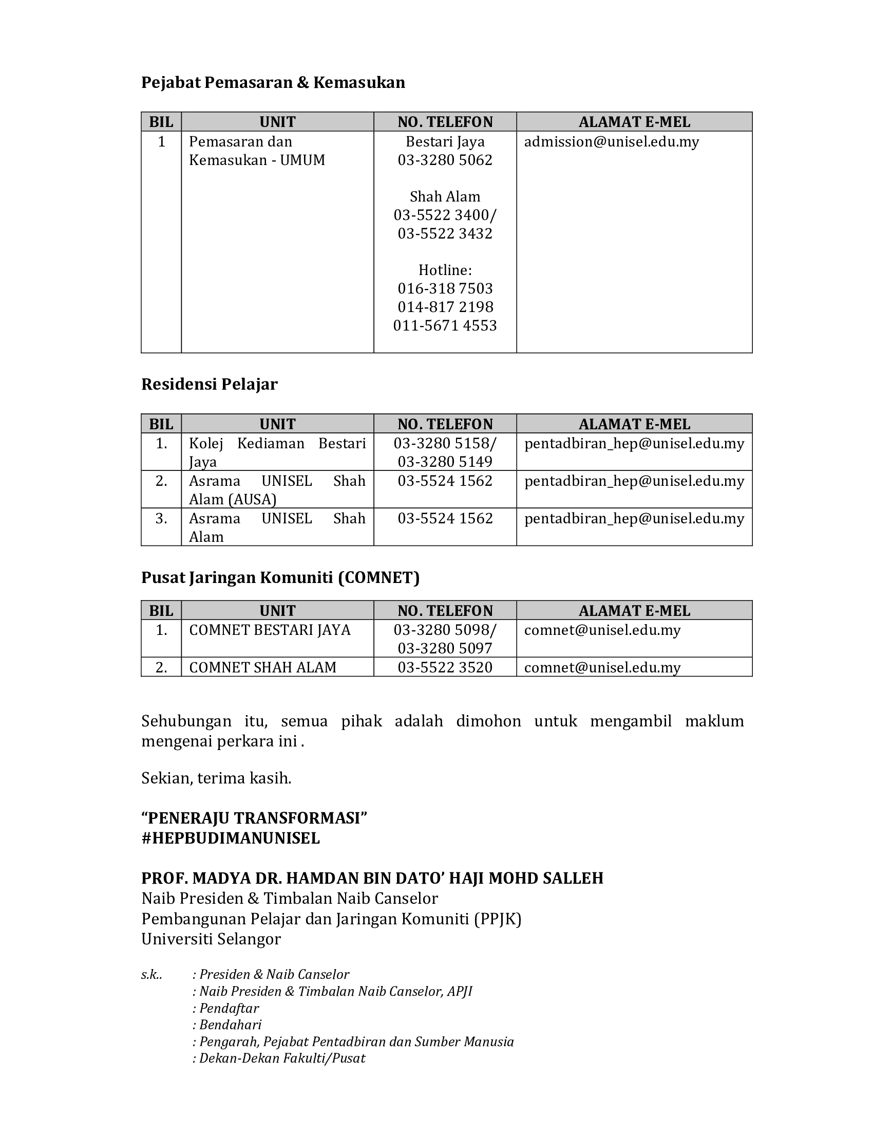 Memo Perkhidmatan HEP | iStudent